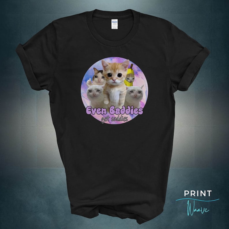 Even Baddies Get Saddies Crying Sad Cat Meme Funny T Shirt, Crying ...