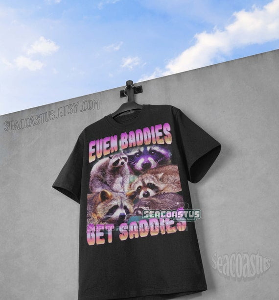Even Baddies Get Saddies Funny Raccoon Meme Shirt, Shirt, Size Xl, Tee Charcoal New - Walmart.com