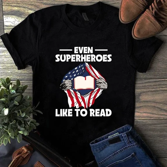 Even Superheroes Like To Read Book Royal Blue/ Black... Tshirt, Vintage ...
