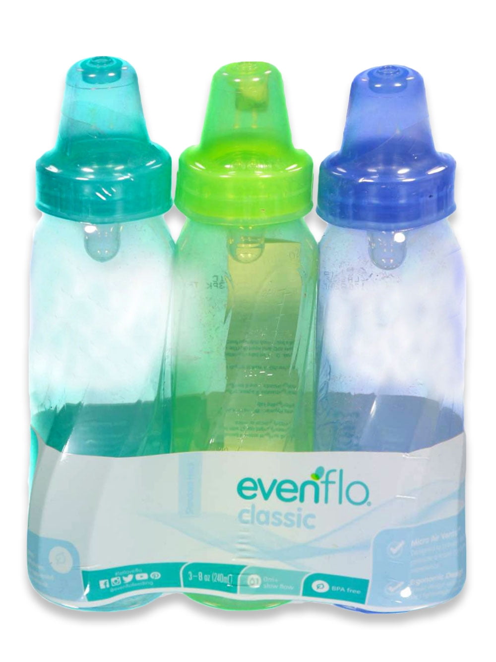 Evenflo 3-Pack Bottles (8 oz.) Color: mint/green/blue Size: one size ...