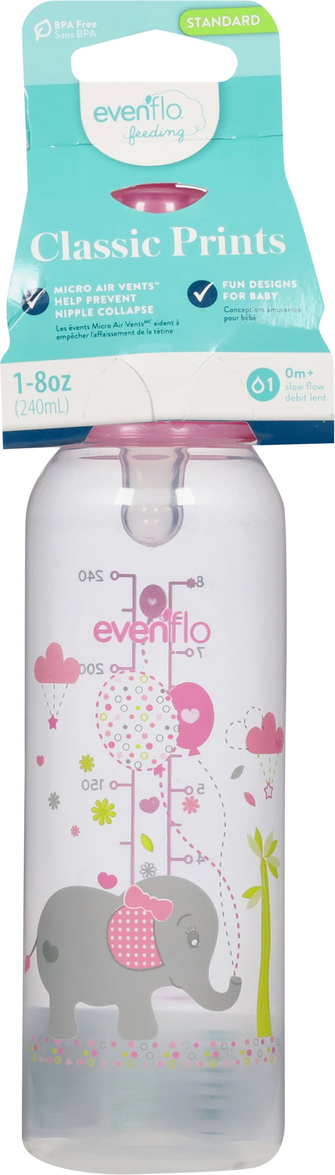 Evenflo 8 Ounce 0M+ Classic Prints Standard Feeding Bottle 1 ea ...