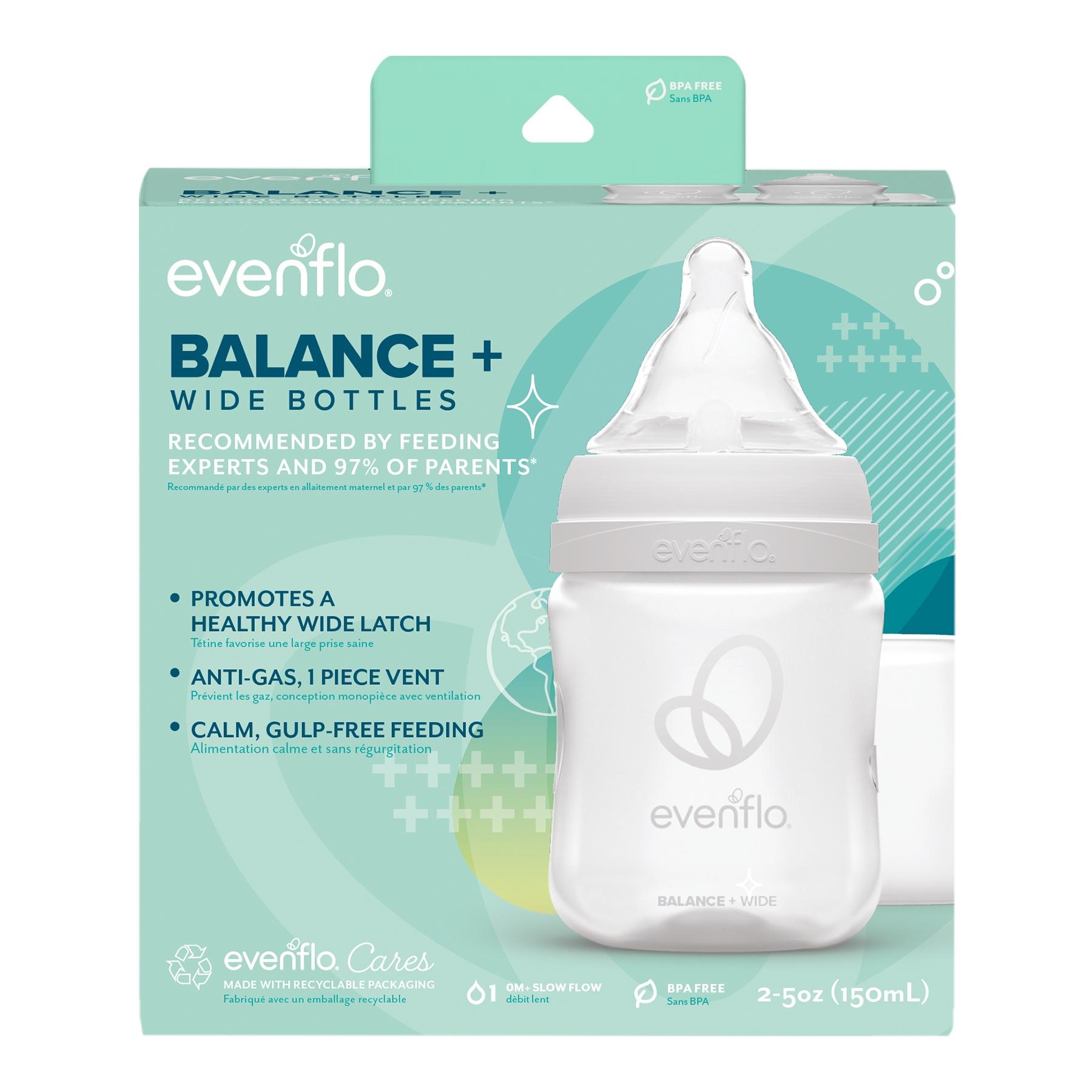 Evenflo Balance + Wide Neck BPA-Free Plastic Baby Bottles, 9oz, Clear ...