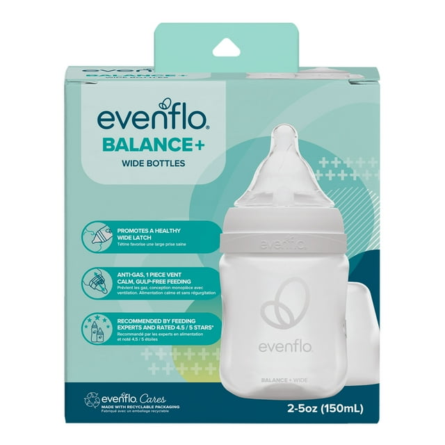 Evenflo Balance Wide Neck Baby Bottles Clear and White 5oz, 2 Count ...