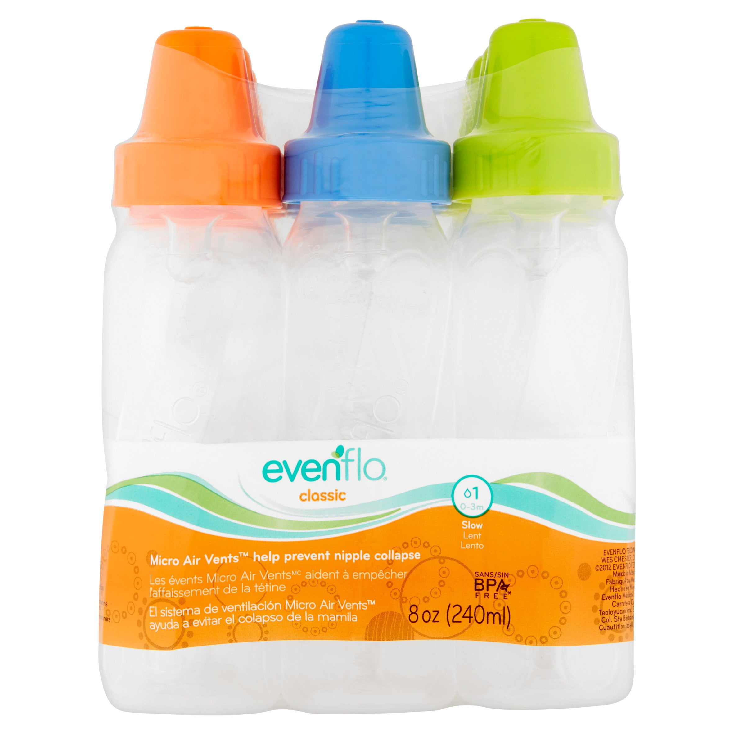 Evenflo Classic Vented Baby Bottles Pack, BPA-Free Plastic, 8oz, Teal ...