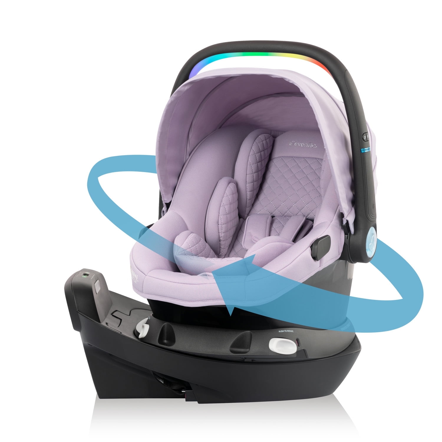 Evenflo Revolve180 LiteMax NXT Rotational Infant Car Seat with SensorySoothe (Agate Purple ...