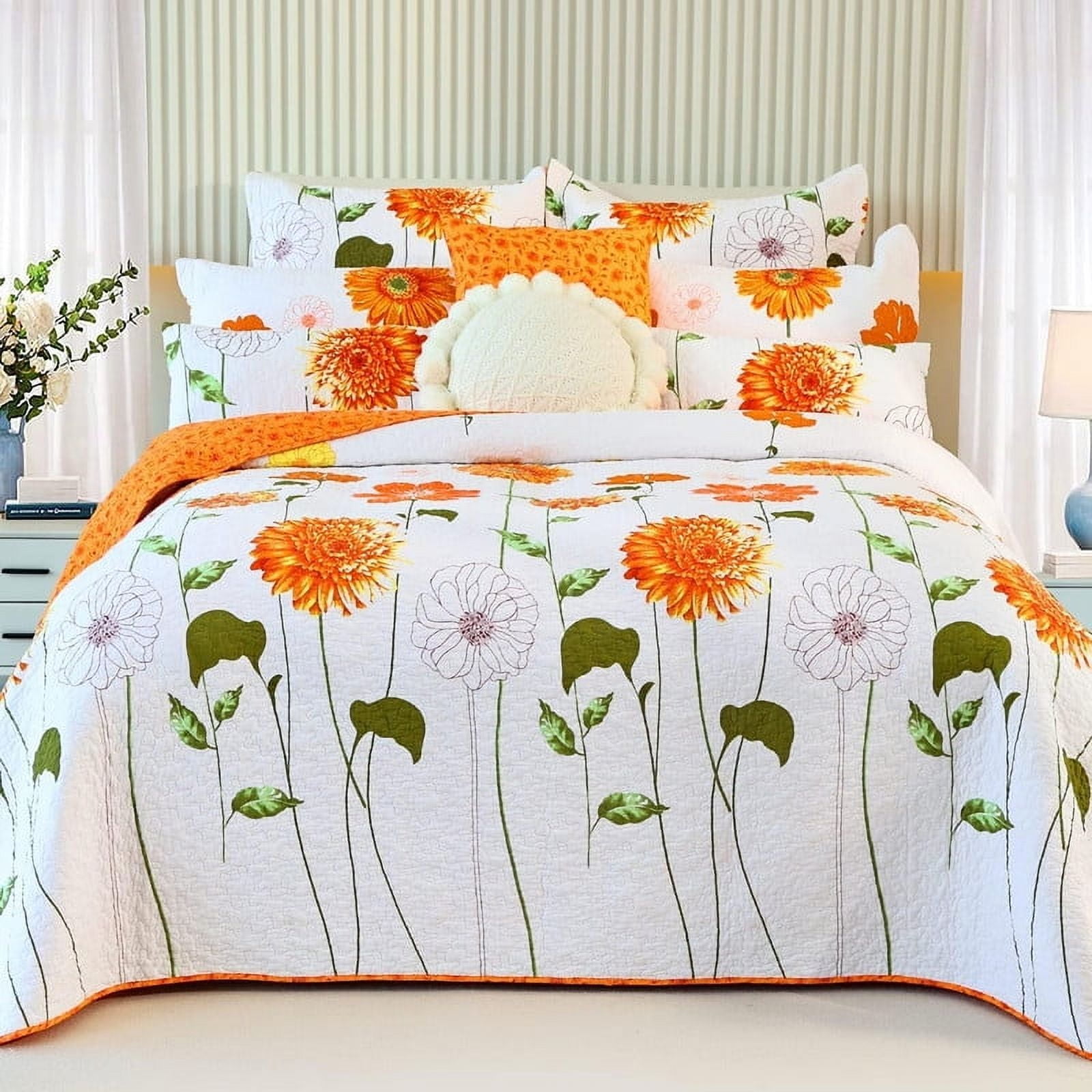 Evenhug Quilt Set 3-Piece Queen Sunflower Cotton Floral Quilt Bedding ...