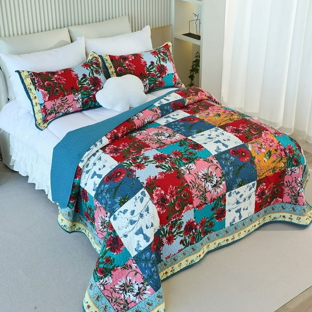 Evenhug Quilts 2-Piece Square Multi-Color Floral Patchwork Twin Quilt ...