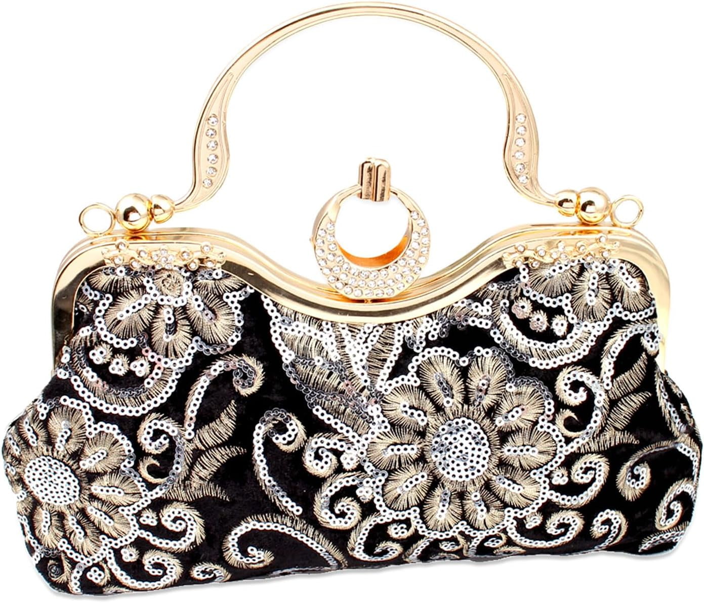 Evening Bag Beaded Clutch Handbag for Women, Floral Embroidery ...