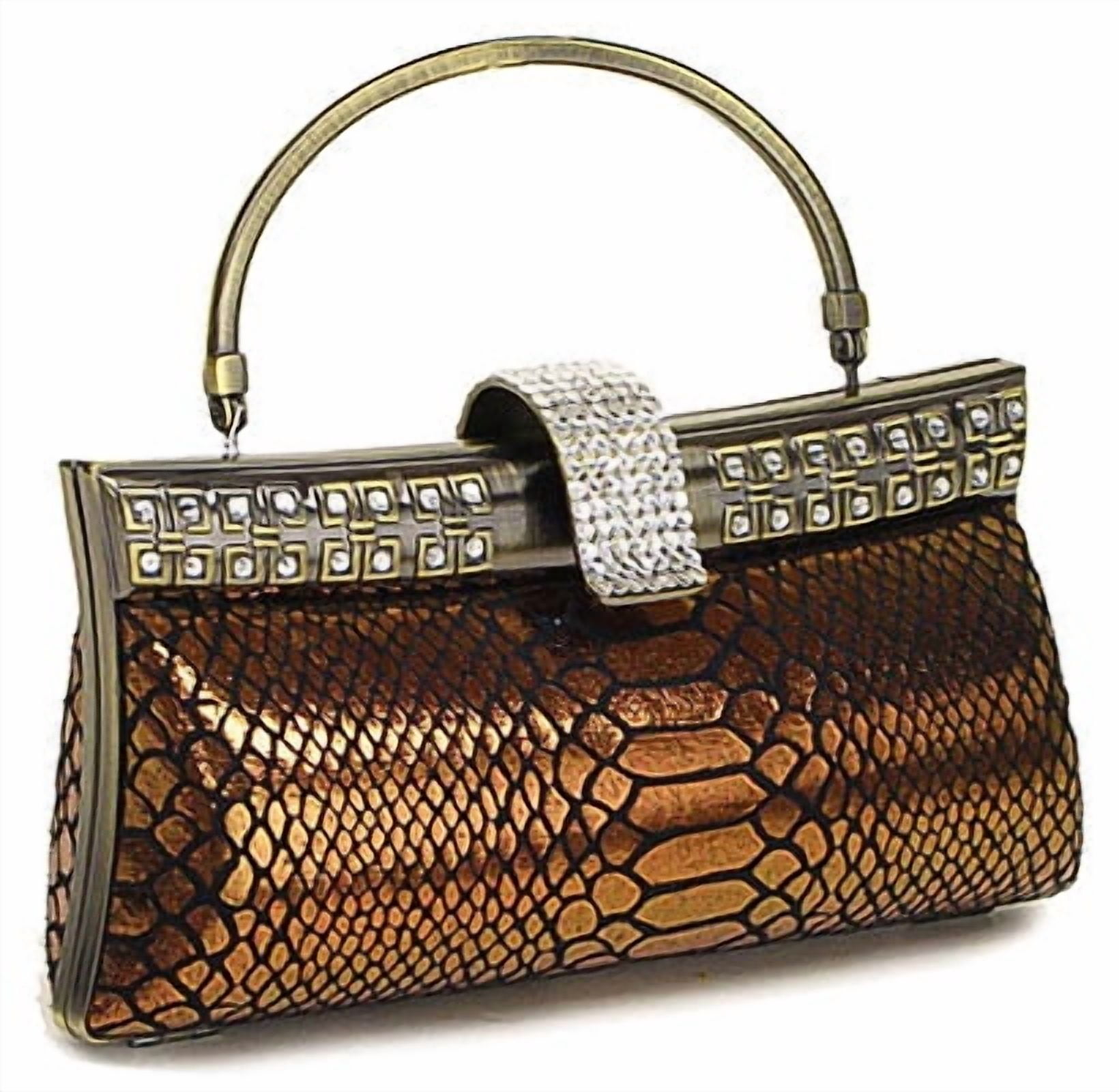 Evening Bag - Metallic Snake Skin-Like w/ Swarovski Accent Closure Knob ...