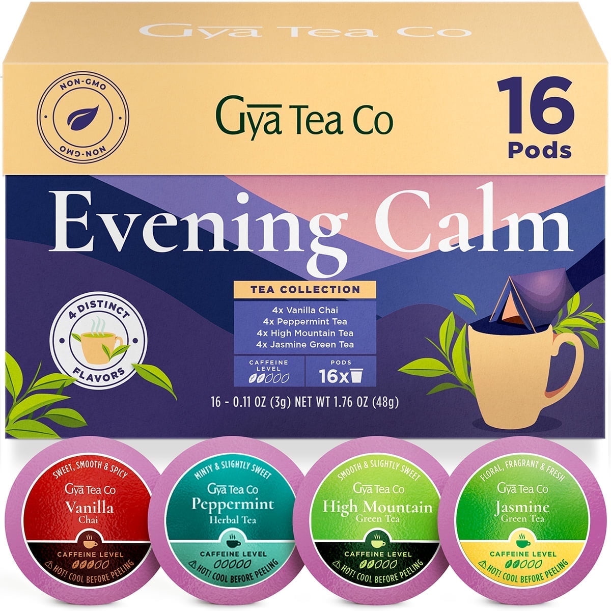 Evening Calm Tea K Cups Tea Variety Pack (16 ct) - 4 Flavors of Keurig ...