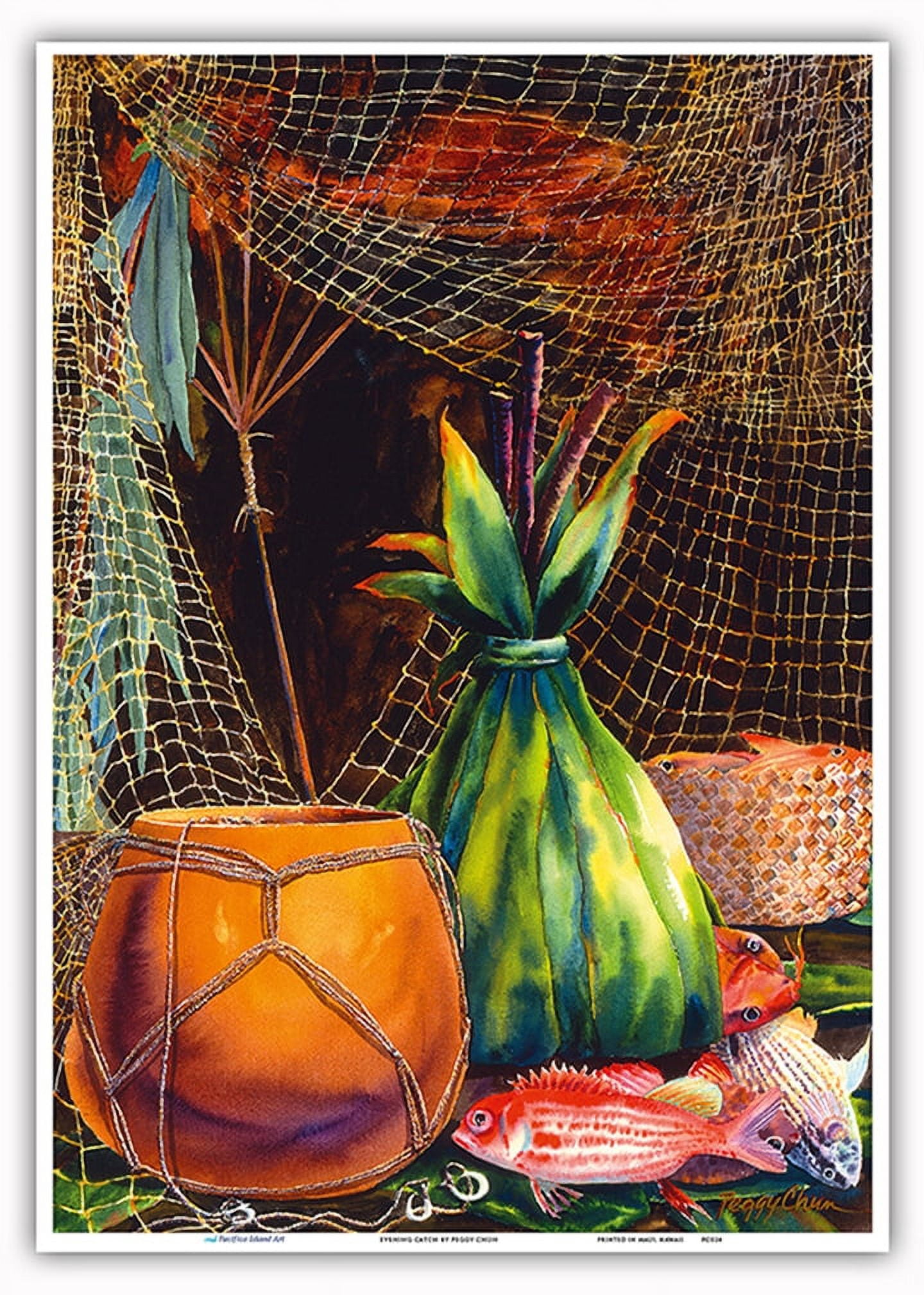 Evening Catch - Hawaiian Fish Nets (’Upena) - Tied Gourd (Ipu Hawele ...