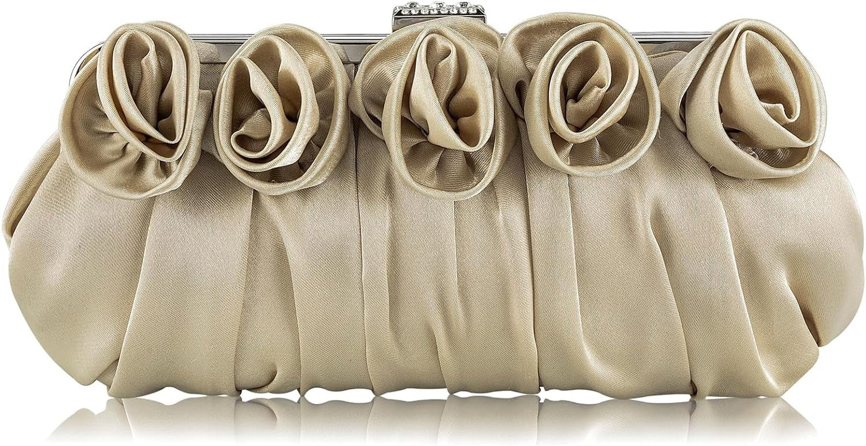 Evening Clutch Purses Rose Shaped Handbags Pleated Silk Elegant Floral ...