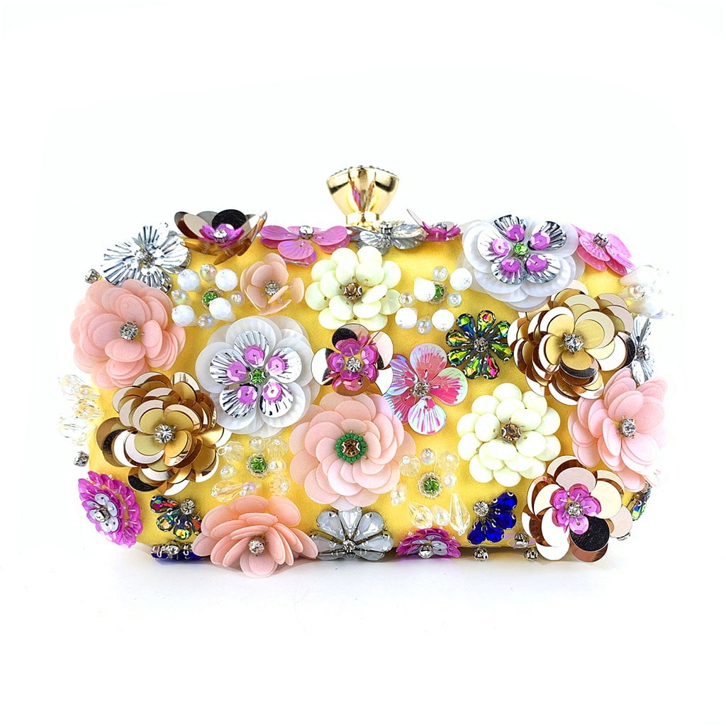 Evening Dinner Bag Flower Beaded Handbag Colorful Floral Crossbody Bag ...
