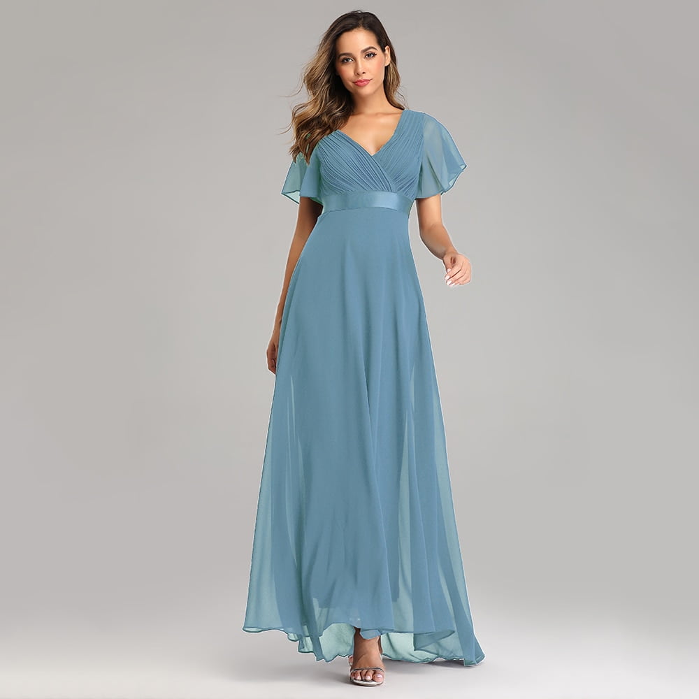 Evening Dresses Elegant V-Neck Ruffles Chiffon Formal Evening Gown Robe ...