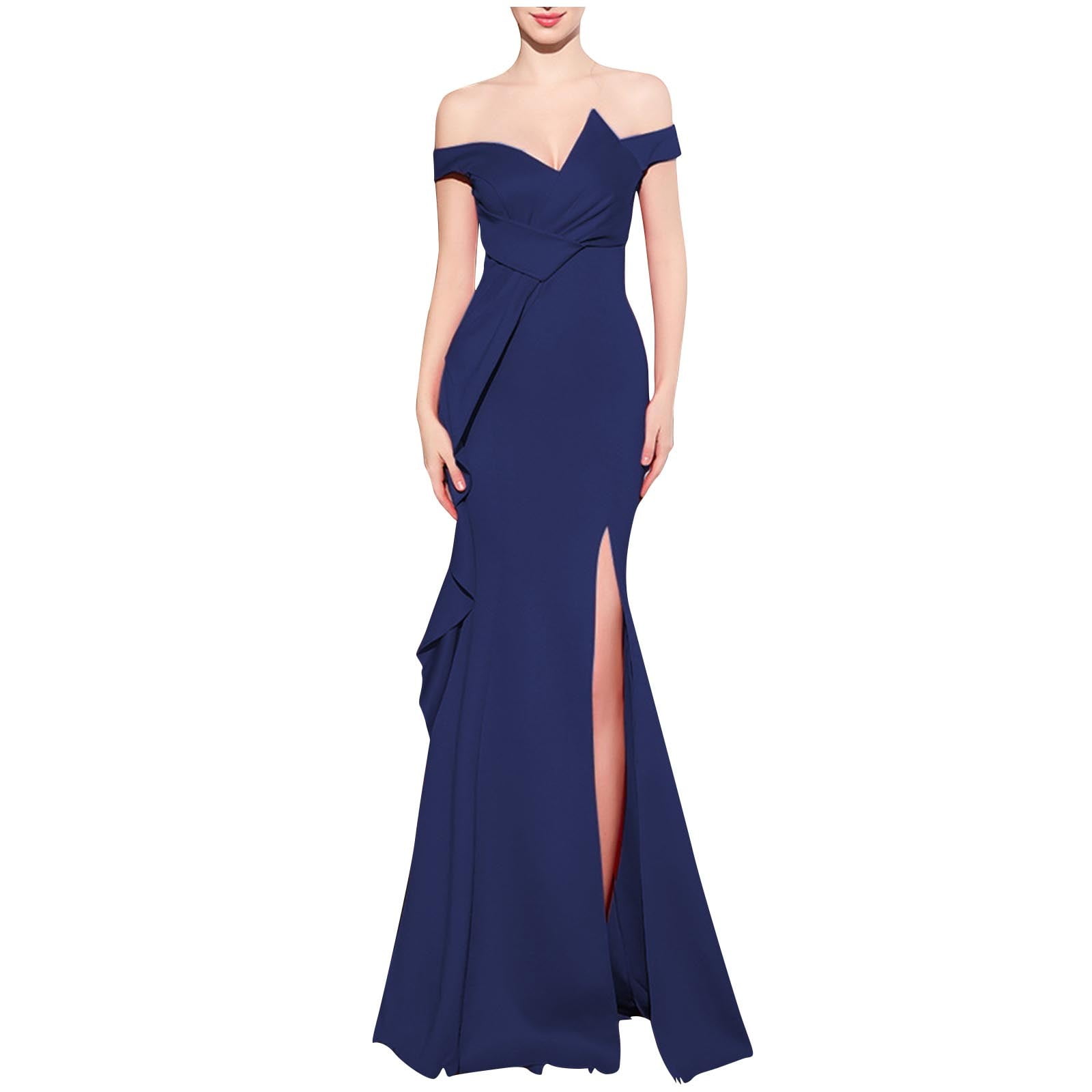Evening Dresses Formal for Women Off Shoulder High Split Long Prom Gown ...