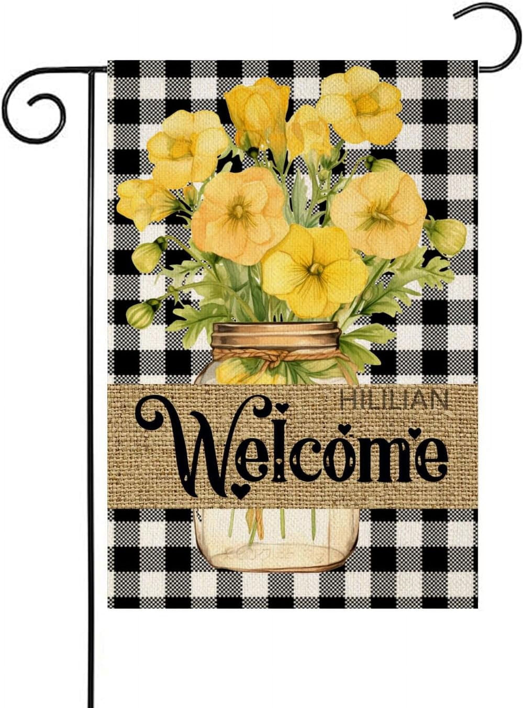 Evening Primrose Garden Flag for Outside Buffalo Plaid Check Welcome ...