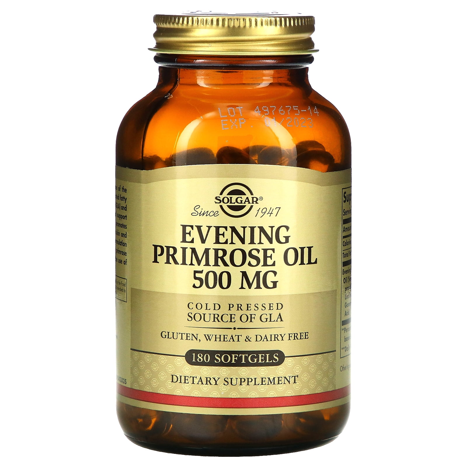 Solgar Evening Primrose Oil Capsules, 500 mg, 180 Pills, Gluten, Wheat ...