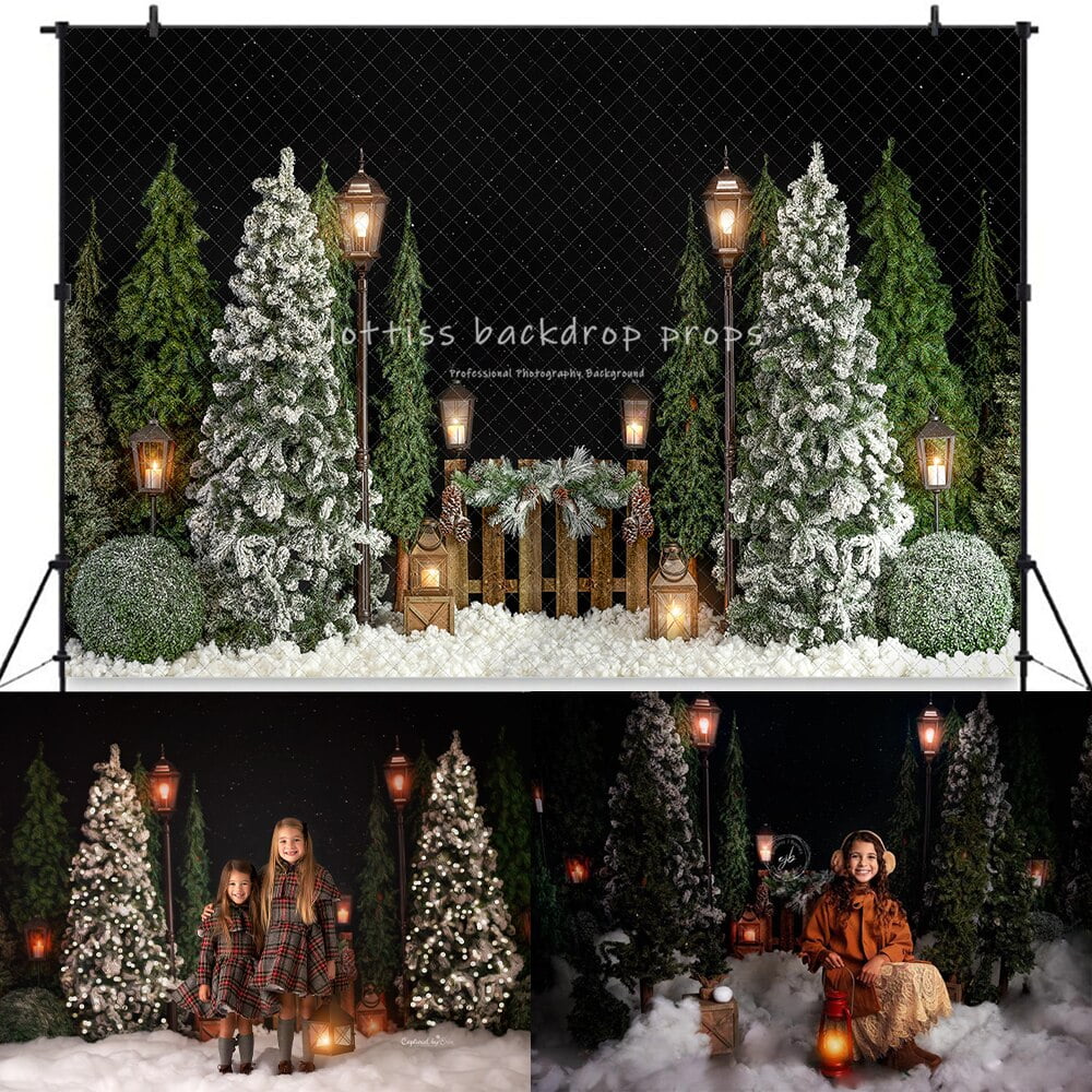 Evening Snowy Holiday Park Backdrops Xmas Kids Photography Props Child ...