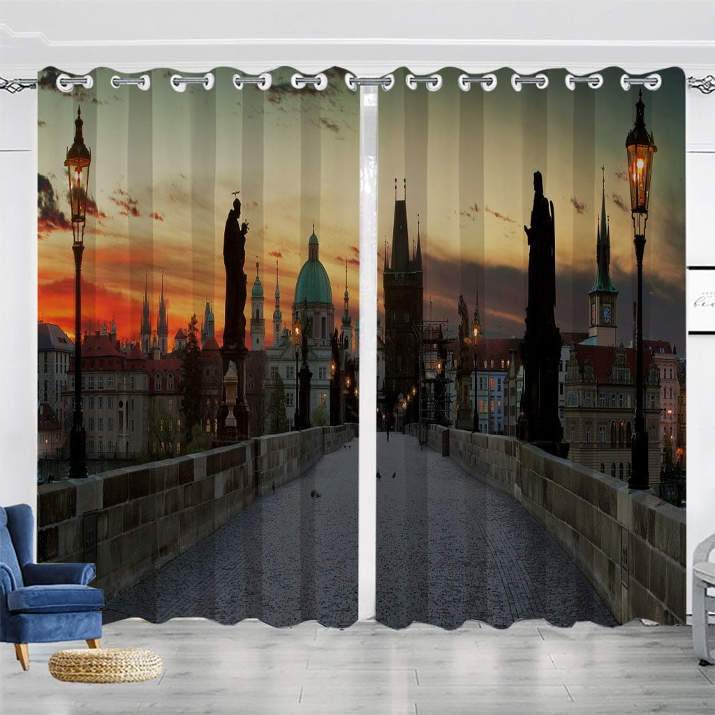 Evening Sunset Cross Sea Bridge Scenery Curtain City Lights Curtain 2 ...