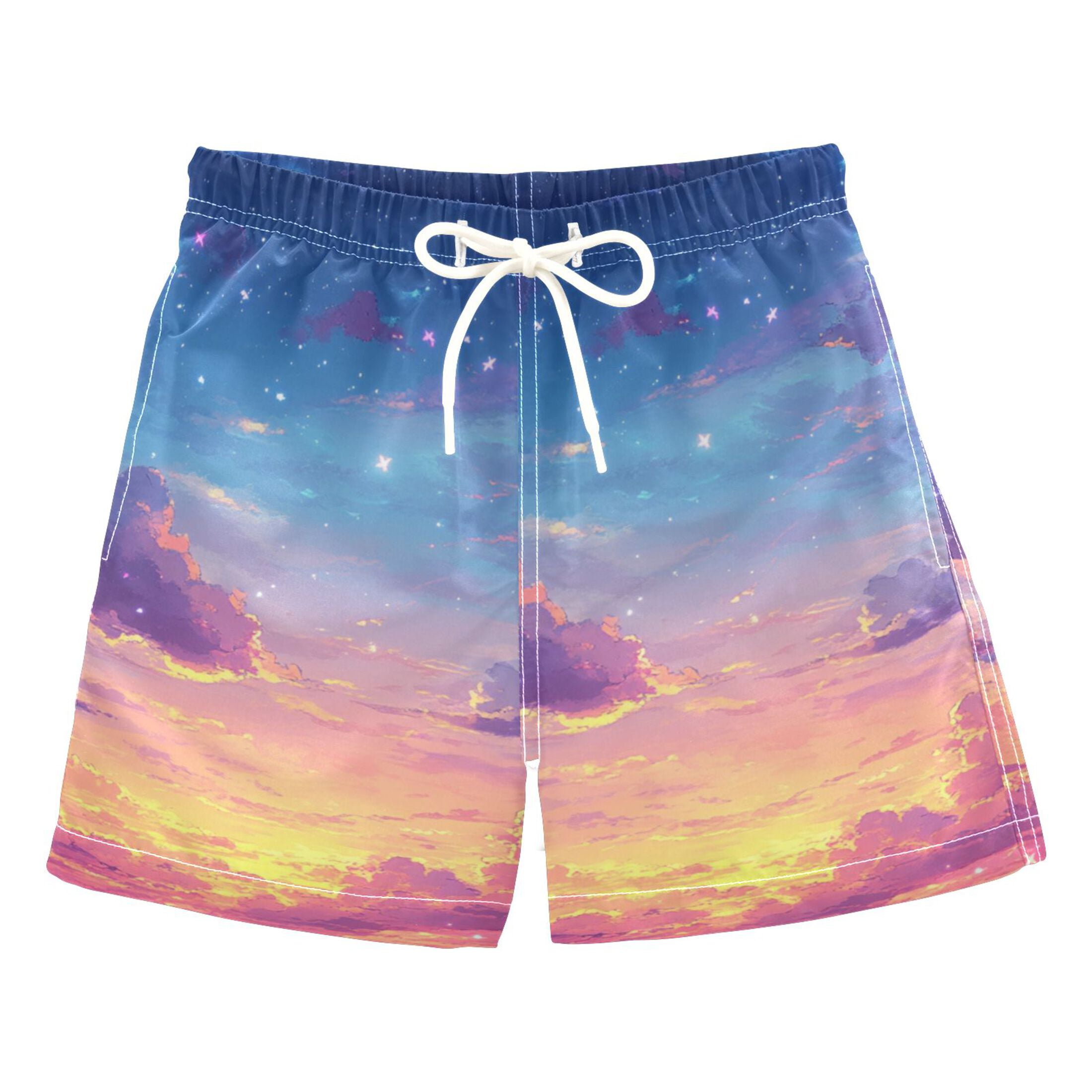 Evening Sunset and Clouds Cartoon Boys Swim Trunks Quick Dry Boy Swim ...