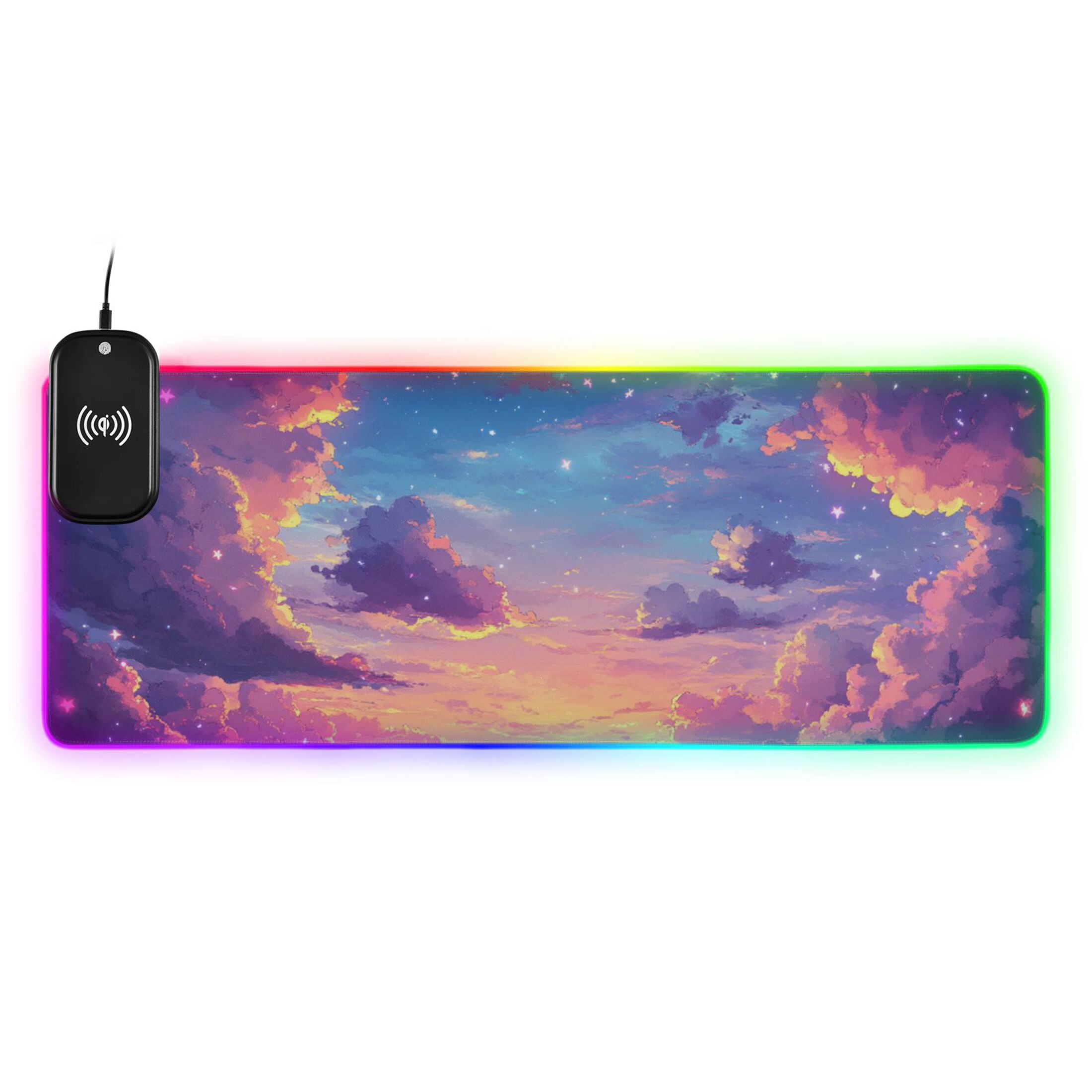 Evening Sunset and Clouds Cartoon Wireless Charging RGB Gaming Mouse ...