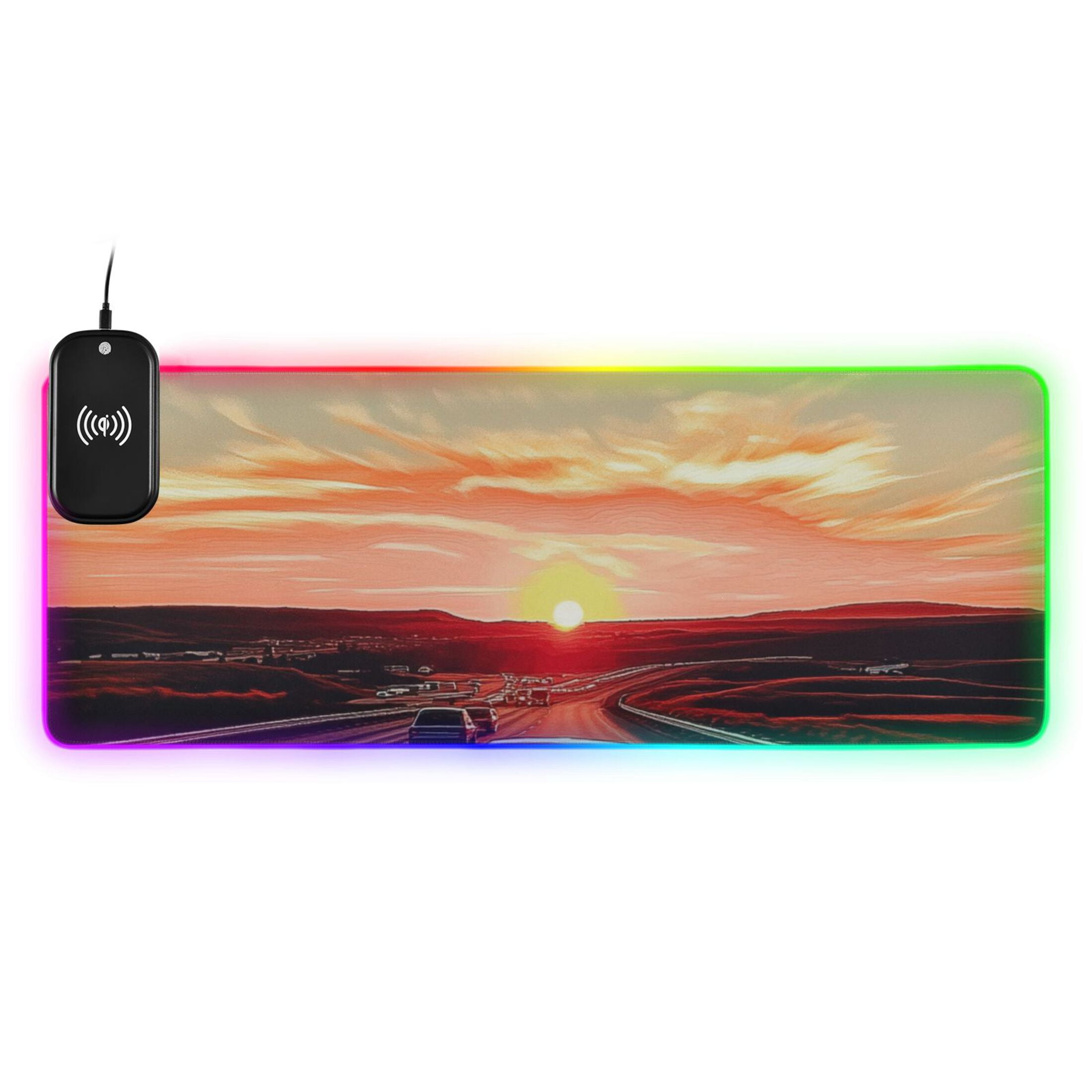 Evening Sunset and Highway Wireless Charging RGB Gaming Mouse Pad Large ...