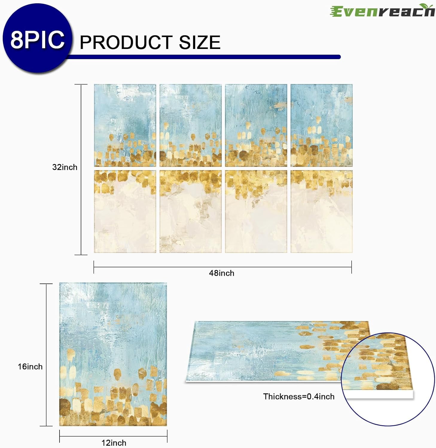 Evenreach Art Acoustic Panels, 48"x32" -Adhesive Soundproof Panels for Walls, 8 Pack Decorative ...