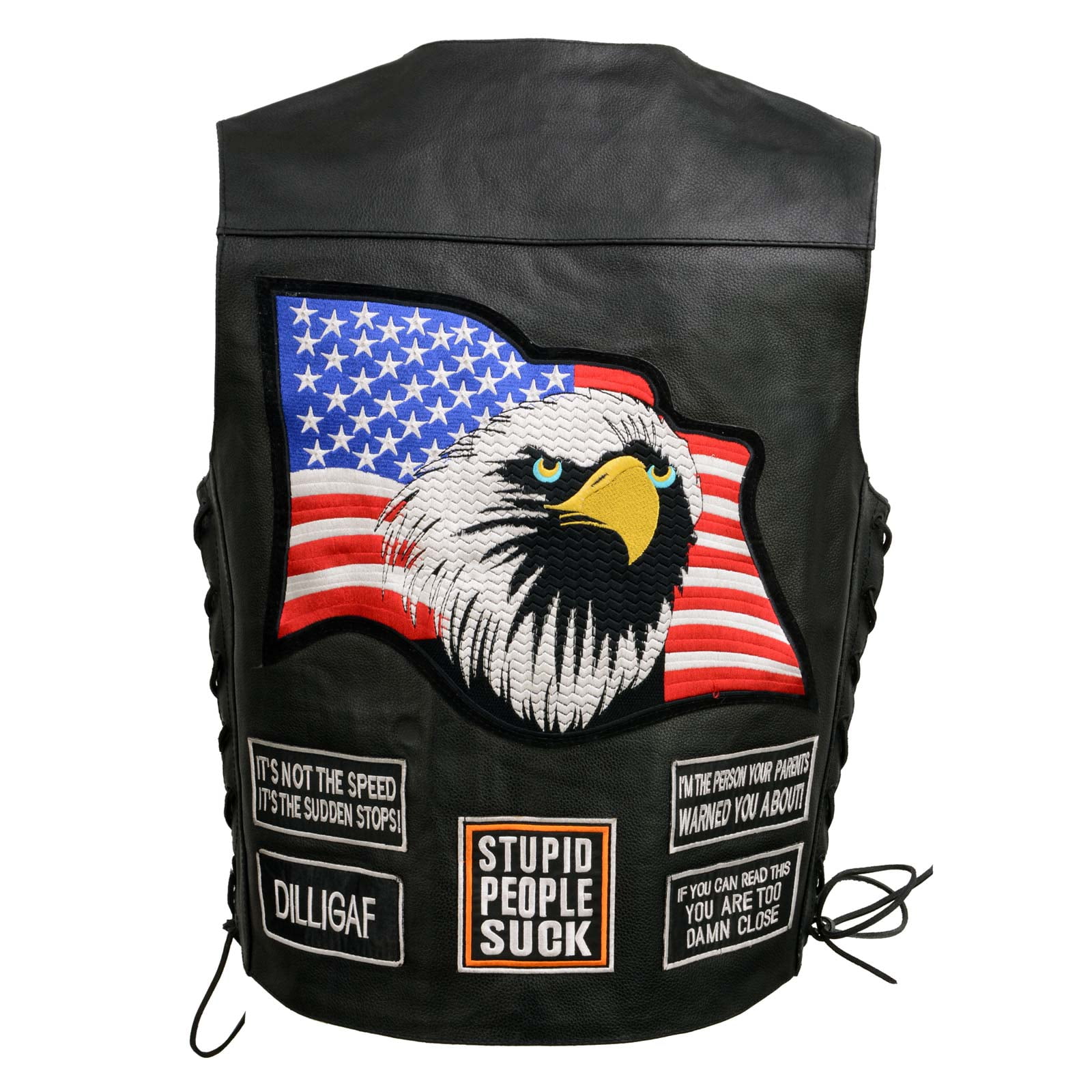 Event Leather ELM3925 Black Motorcycle Leather Vest for Men w/ Patches ...