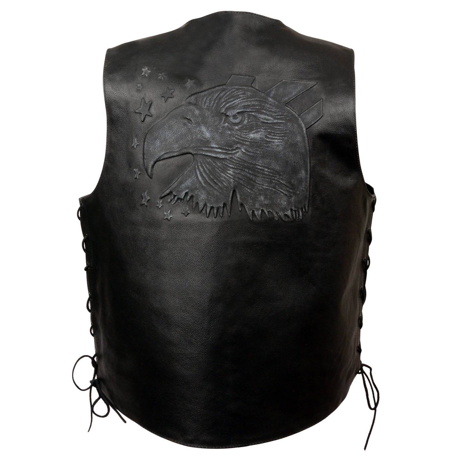 Event Leather ELM3940 Black Motorcycle Leather Side Lace Vest for Men w ...