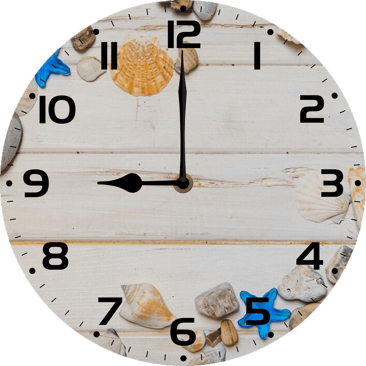 Eveokoki 10 Inch Beach Decorative Wall Clocks Silent Battery Operated ...