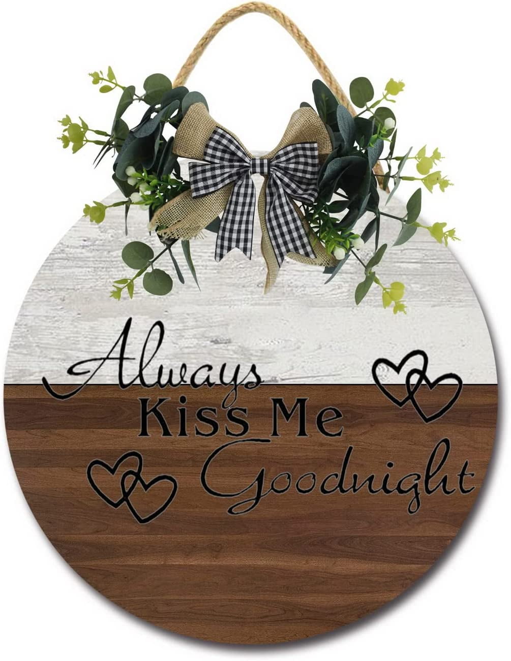 Eveokoki 11" Always Kiss Me Goodnight Sign Farmhouse Door Signs for Wreaths Porch,Outdoor Signs ...