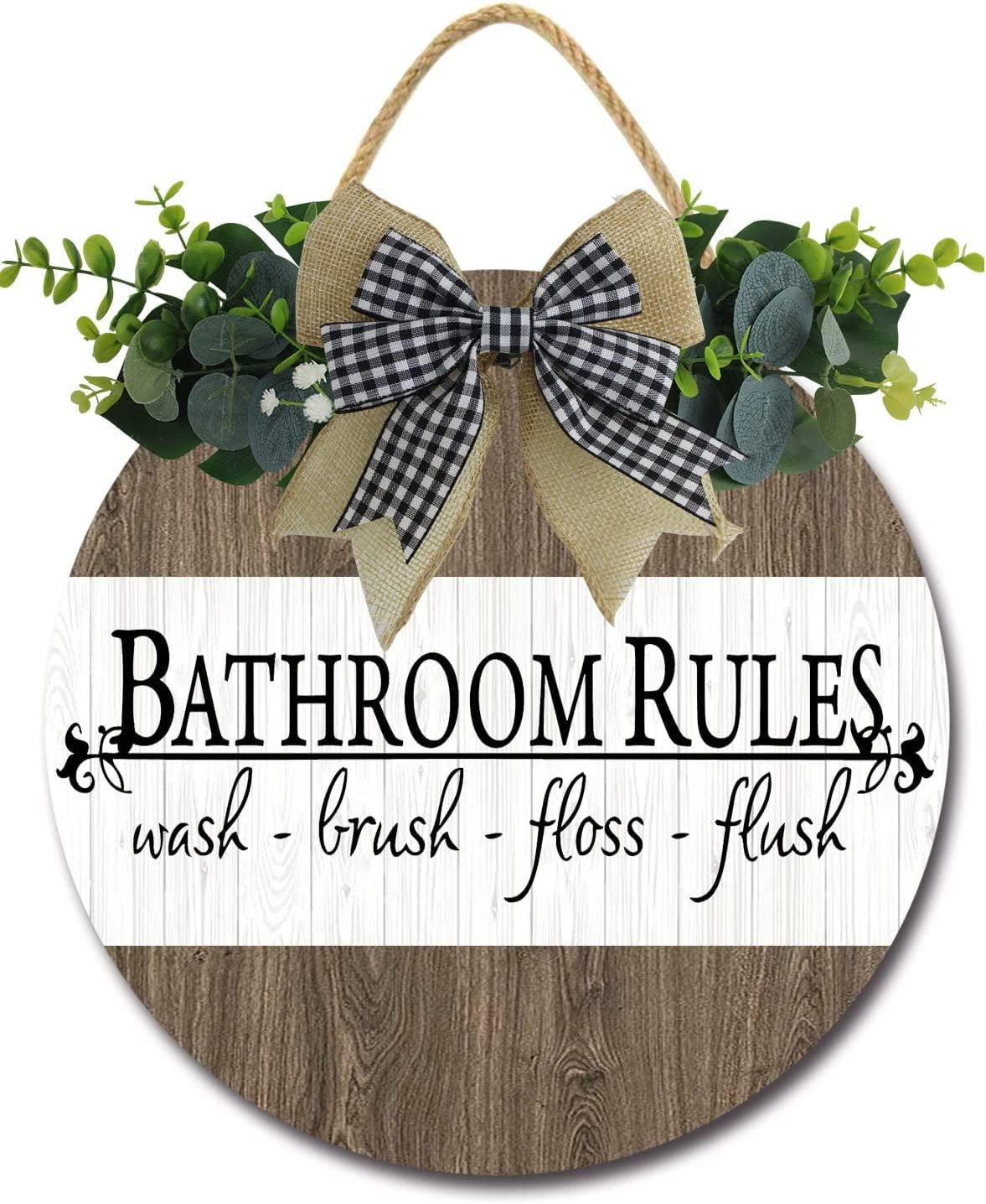 Eveokoki 11" Bathroom Rules Signs for Front Door Farmhouse ，Rustic ...