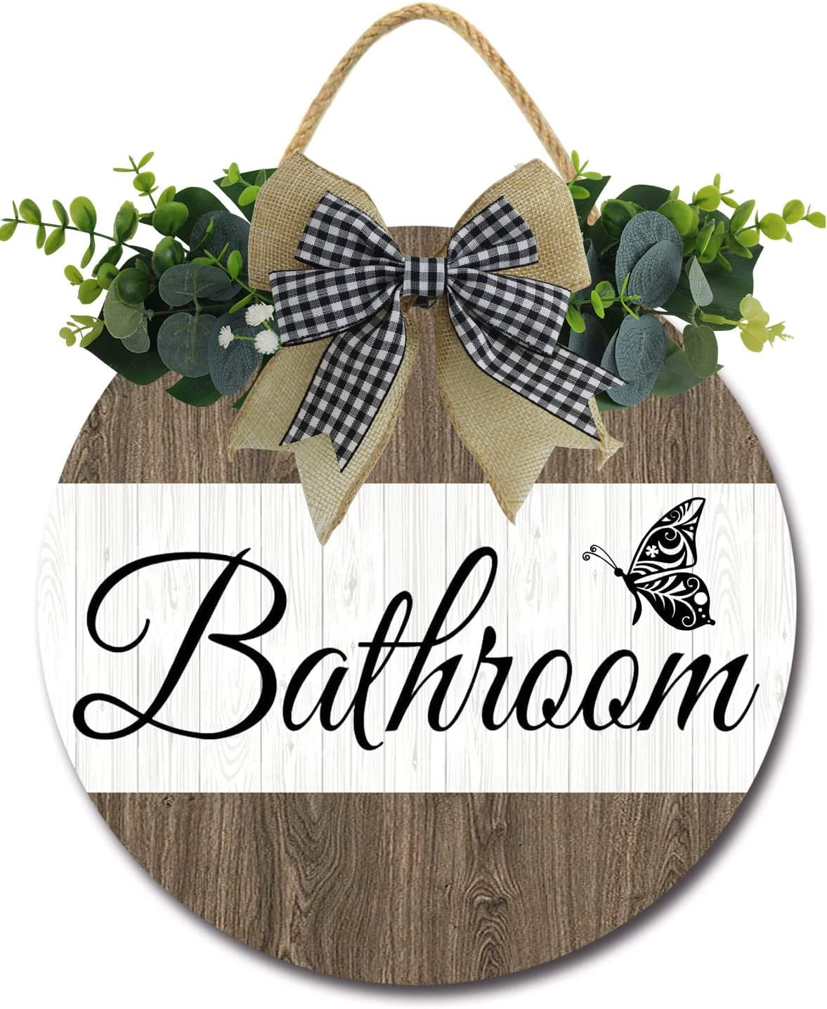 Eveokoki Rustic Decor 11" Bathroom Welcome Sign, Farmhouse Round Wooden ...