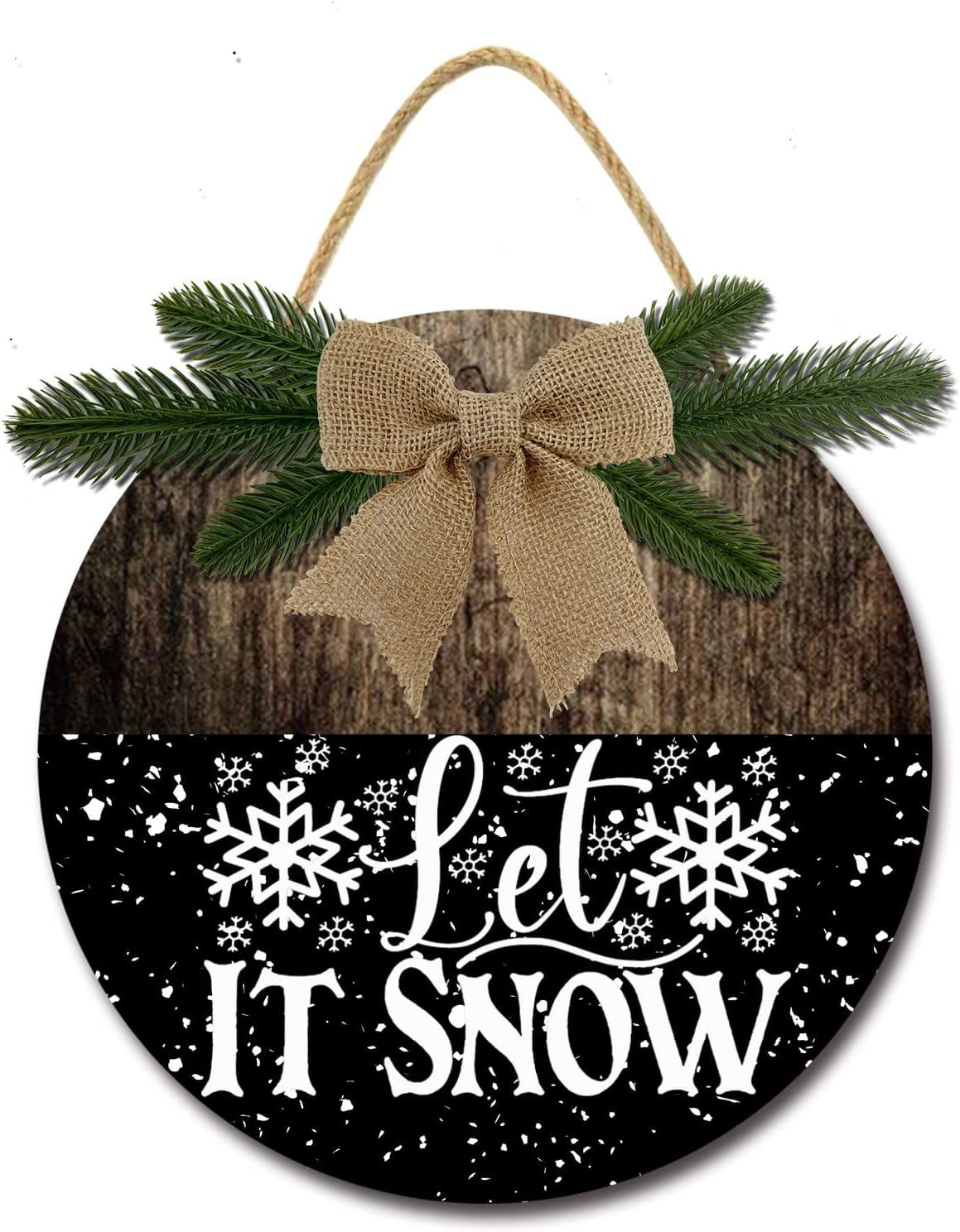 Eveokoki 11" Christmas Door Decor, Wooden 'Let it Snow' Sign, Rustic ...