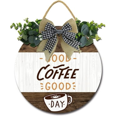 Eveokoki 11" Coffee Sign Decor Rustic Farmhouse， Wooden Retro Plaque ...