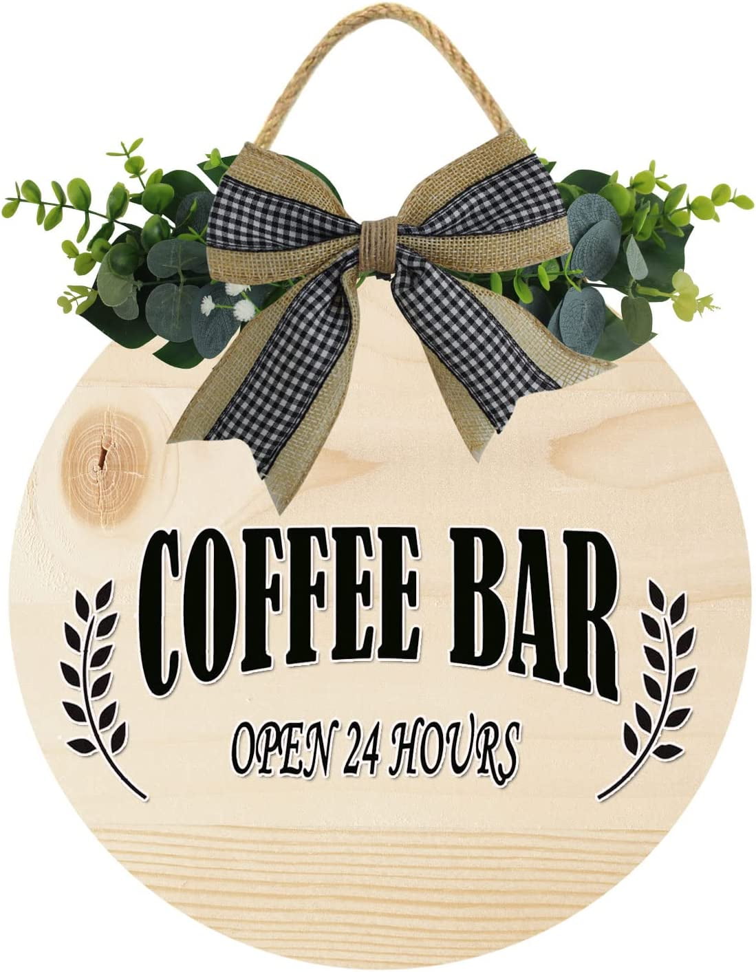 Eveokoki 11" Door Decor Sign,Rustic Hanging Coffee Bar Open 24 Hours ...