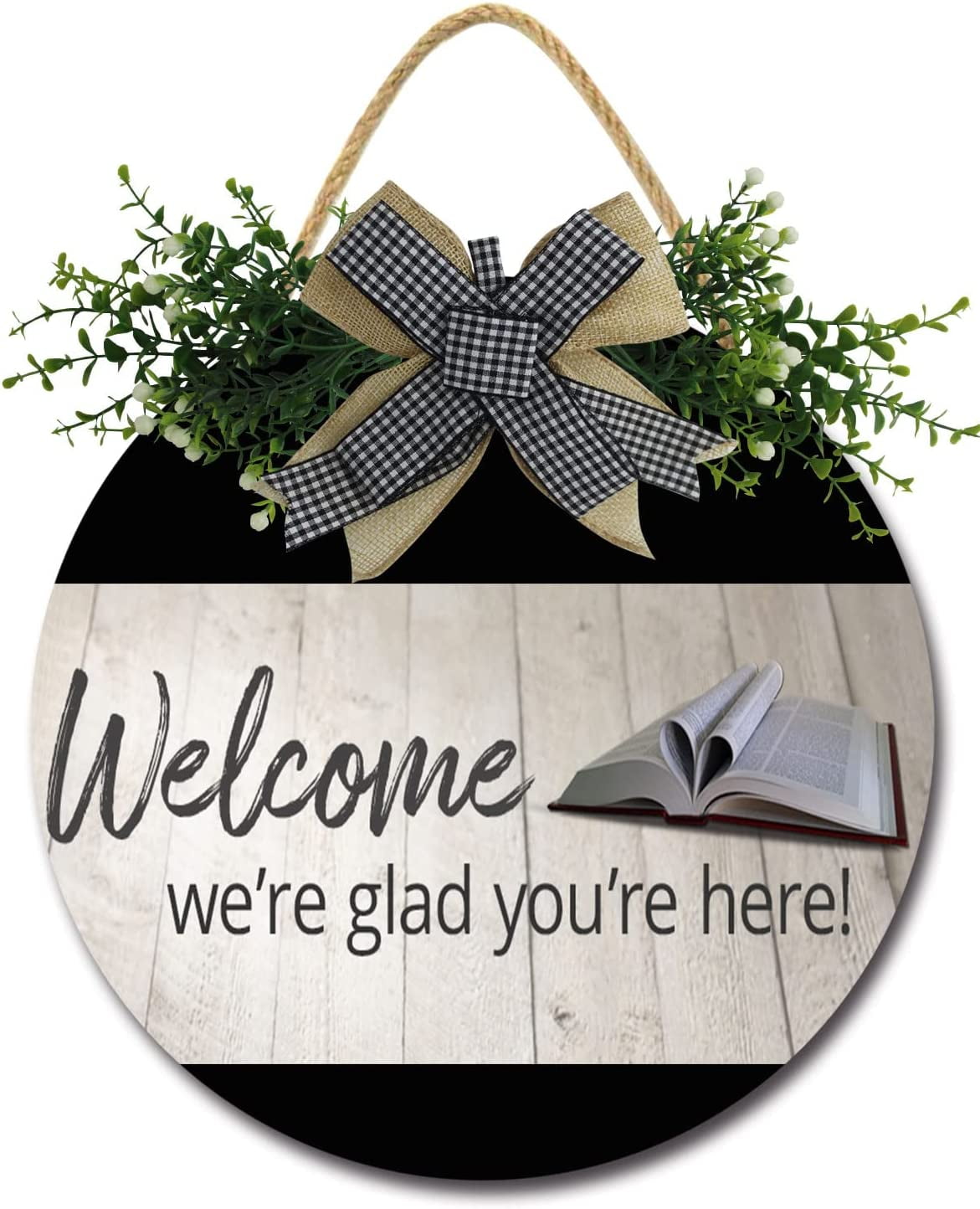 Eveokoki 11" Door Welcome We Are Glad You Are Here Wooden Hanging ...