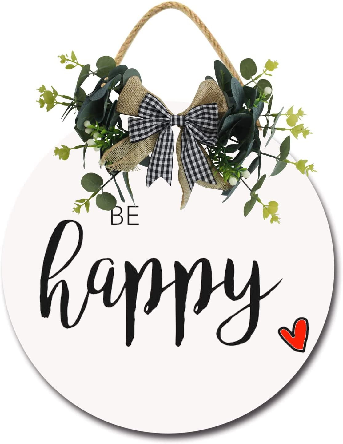 Eveokoki 11" Door Wooden Hanging Sign,Be Happy Sign Front Door Decor ...