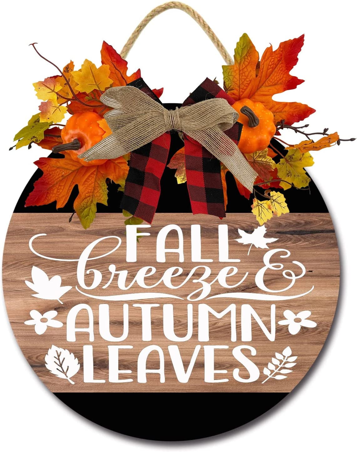 Eveokoki 11" Fall Breeze Autumn Leaves Wreaths for Front Door Welcome ...