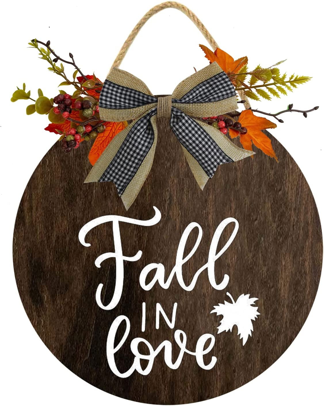 Eveokoki 11" Fall In Love Sign Rustic Wood Decor Farmhouse Wall Hanging ...