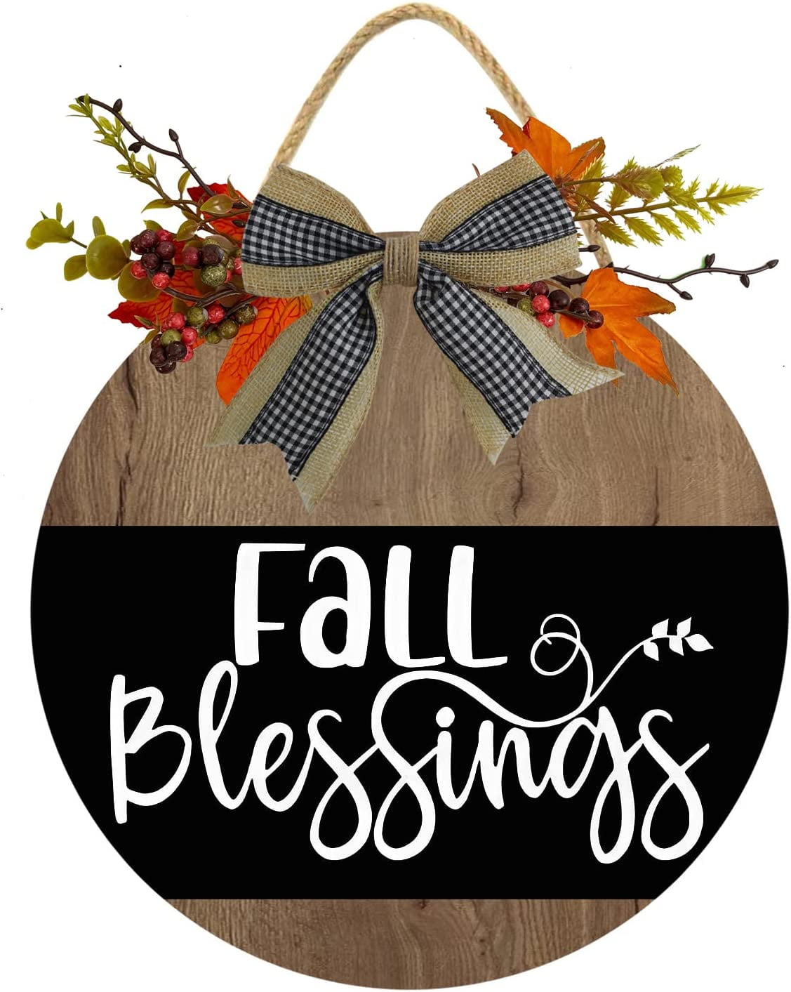 Eveokoki 11" Fall In Love Wood Sign Hanging Front Door Sign Fall Wooden ...