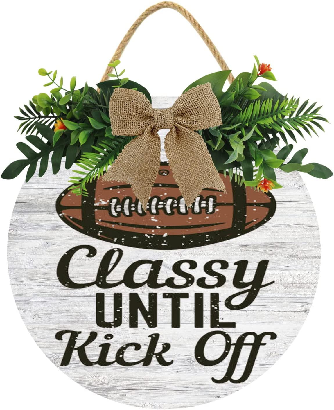 Eveokoki 11" Football Sign Classy Until Kick Off Football Round Hanging ...
