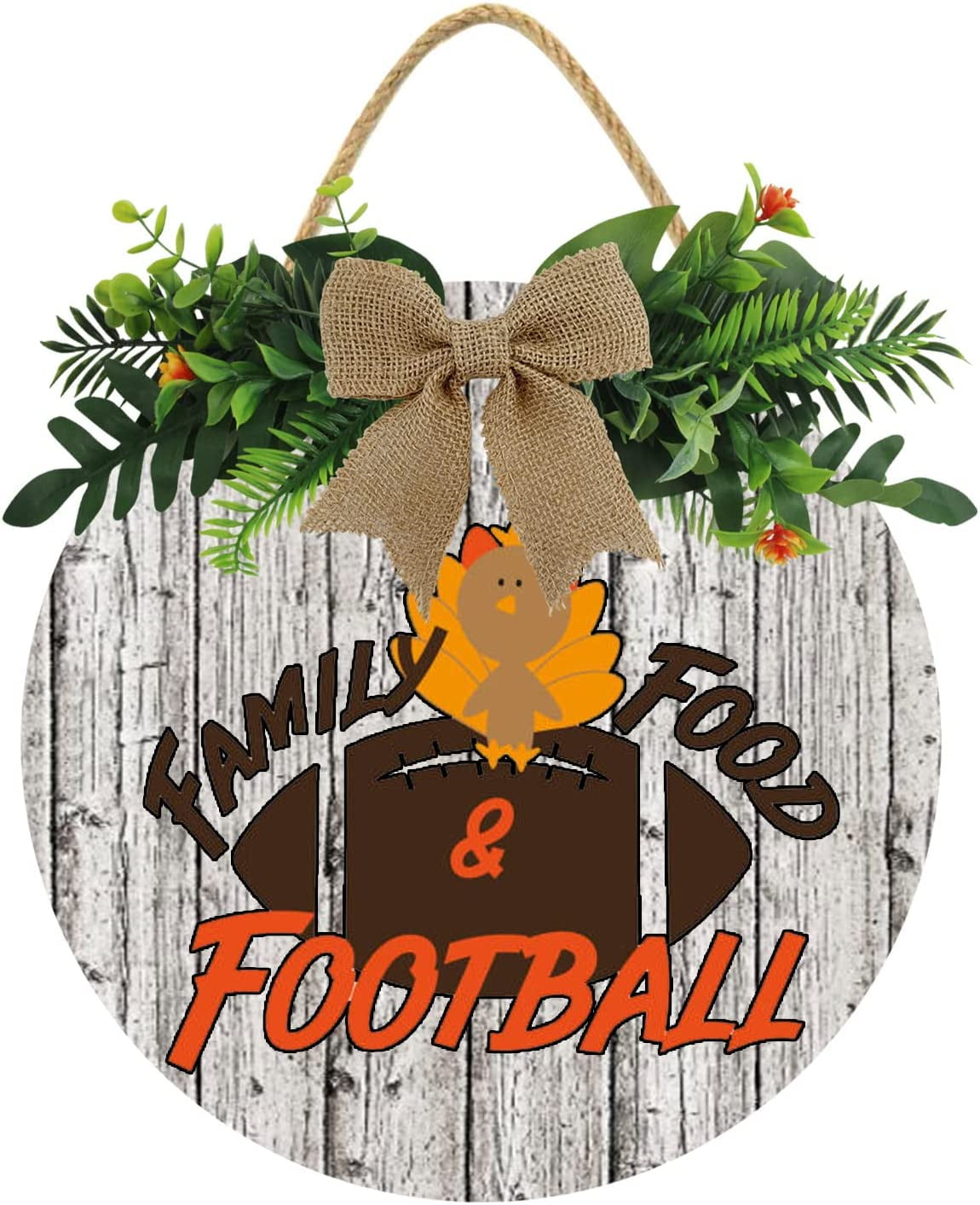 Eveokoki 11" Football Sign Family Food And Football Round Hanging Sign ...