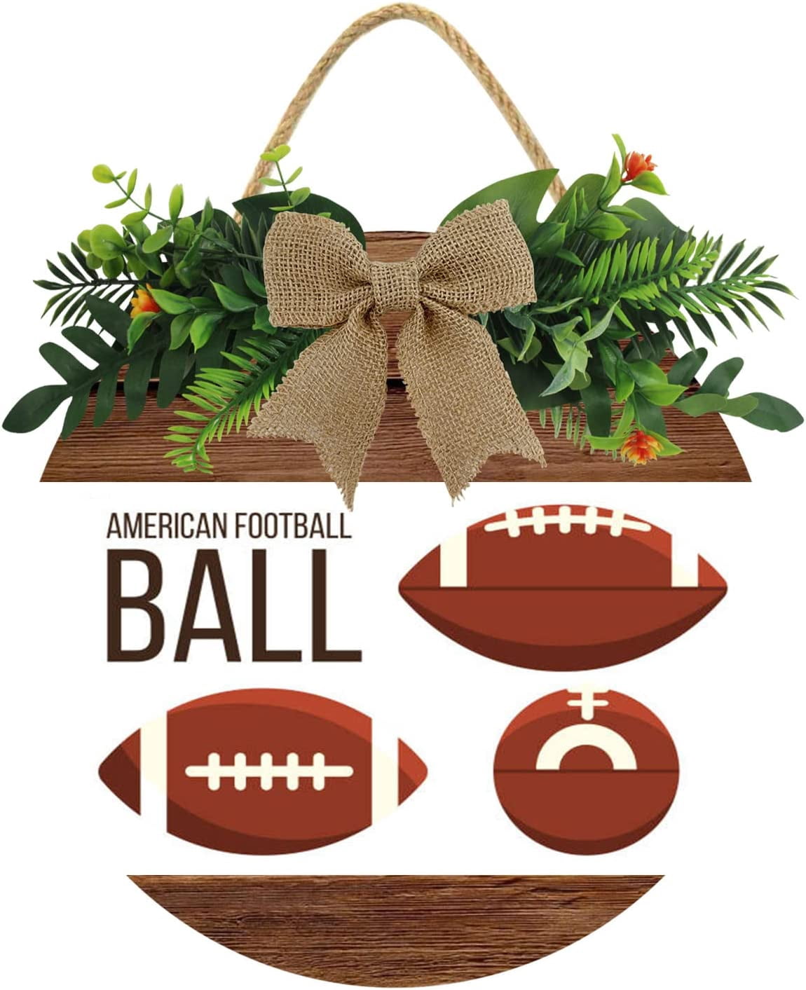 Eveokoki 11" Football Sign Football Round Hanging Sign Football Wooden ...