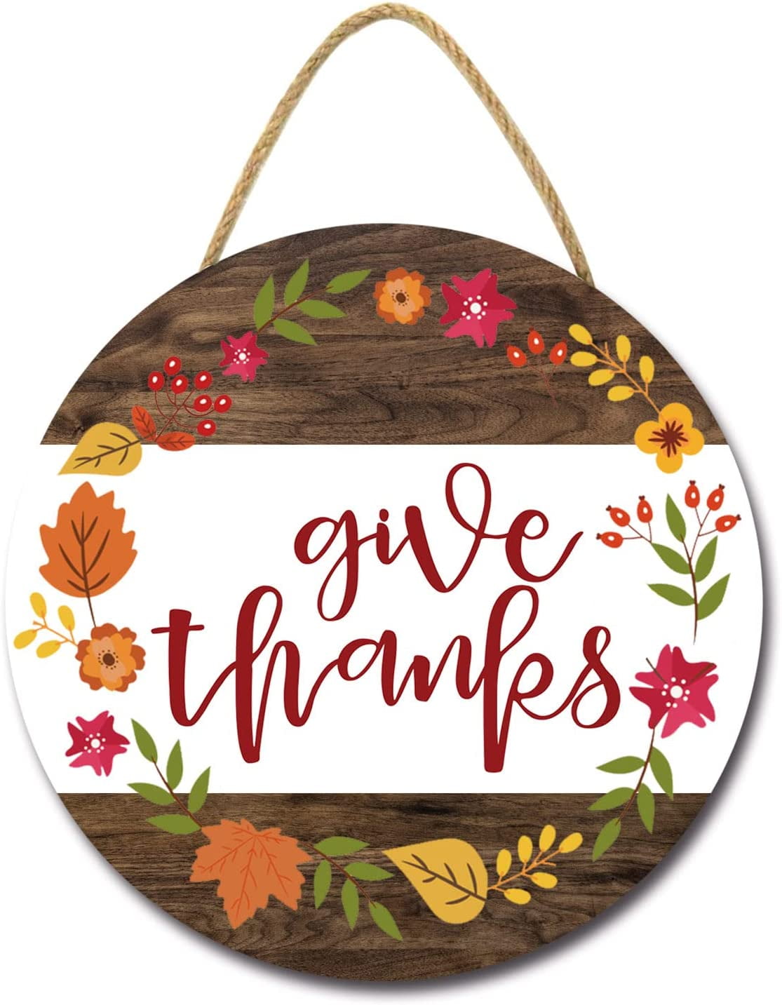 Eveokoki 11" Give Thanks Welcome Sign for Front Door Thanksgiving ...