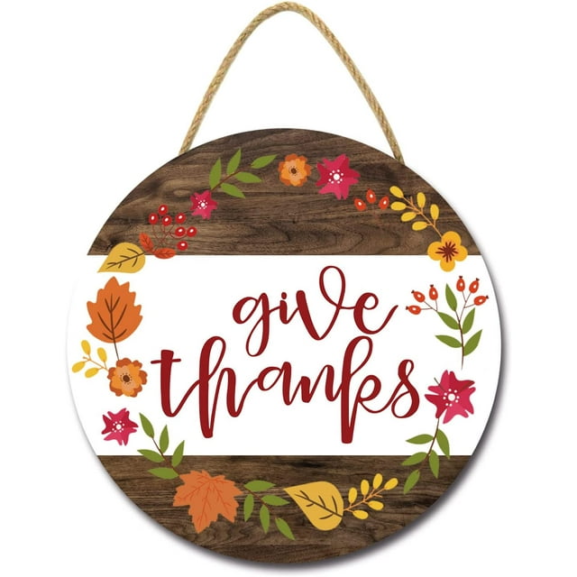 Eveokoki 11" Give Thanks Welcome Sign for Front Door Thanksgiving ...
