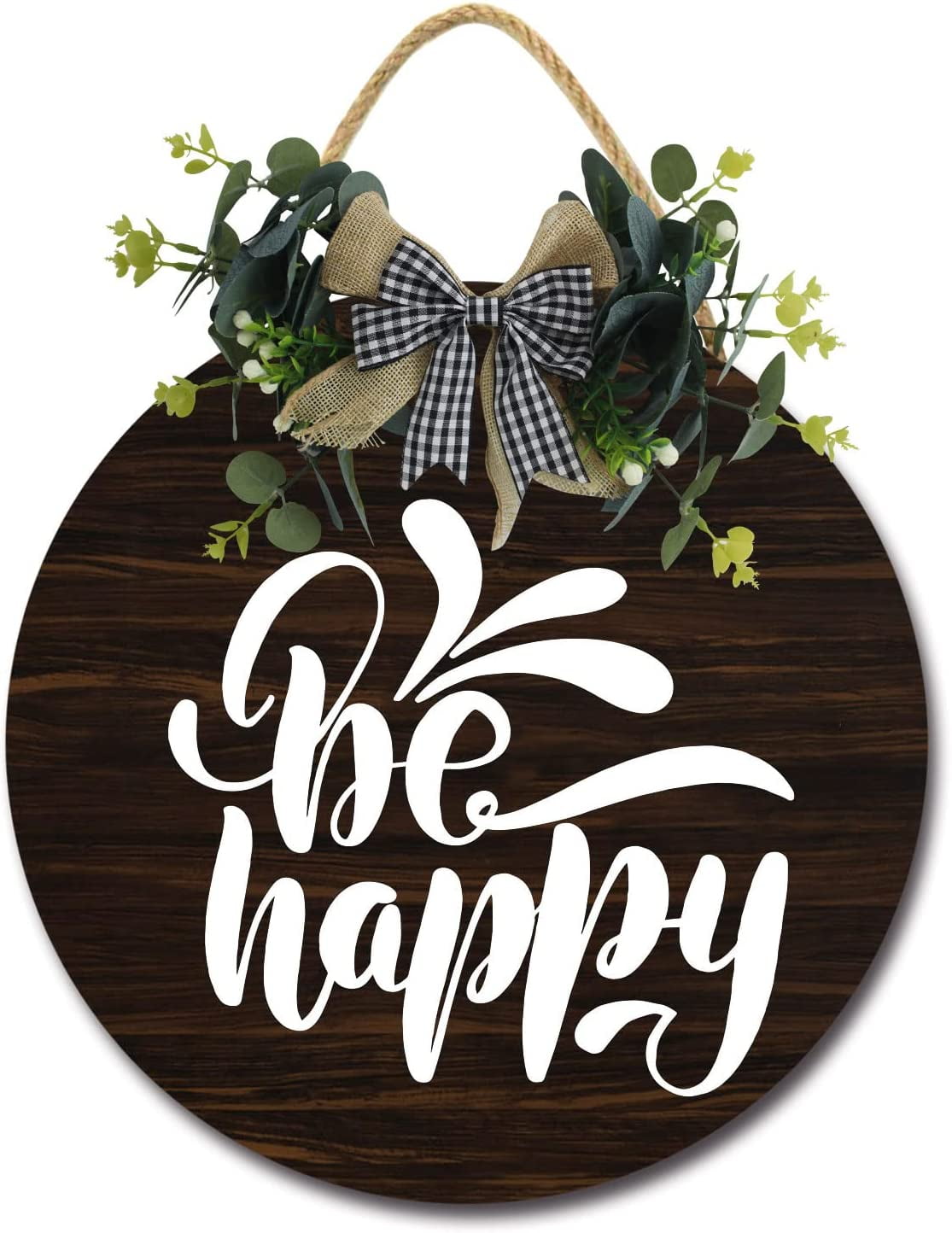 Eveokoki 11" Be Happy Door Sign Plaque,Welcome Wall Hanging Signs Front ...