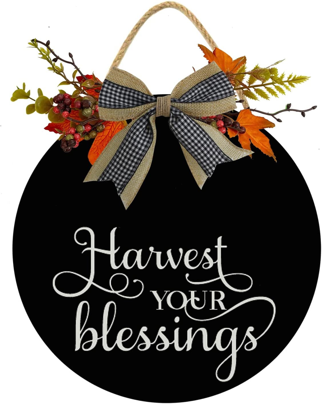 Eveokoki 11" Harvest Your Blessings Wood Sign Hanging Front Door Sign ...