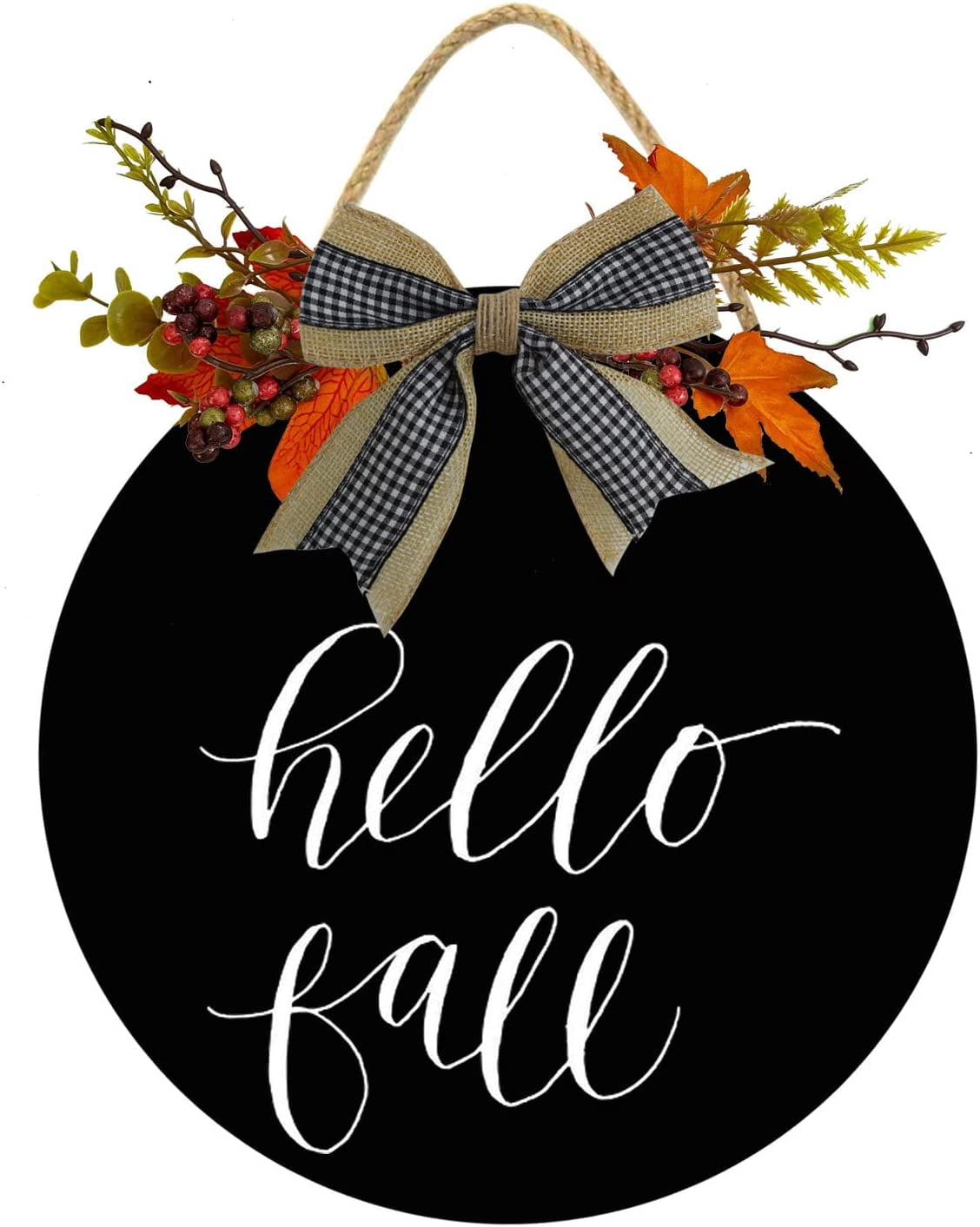 Eveokoki 11" Hello Fall Autumn Sign Plaque Front Door Decoration ...