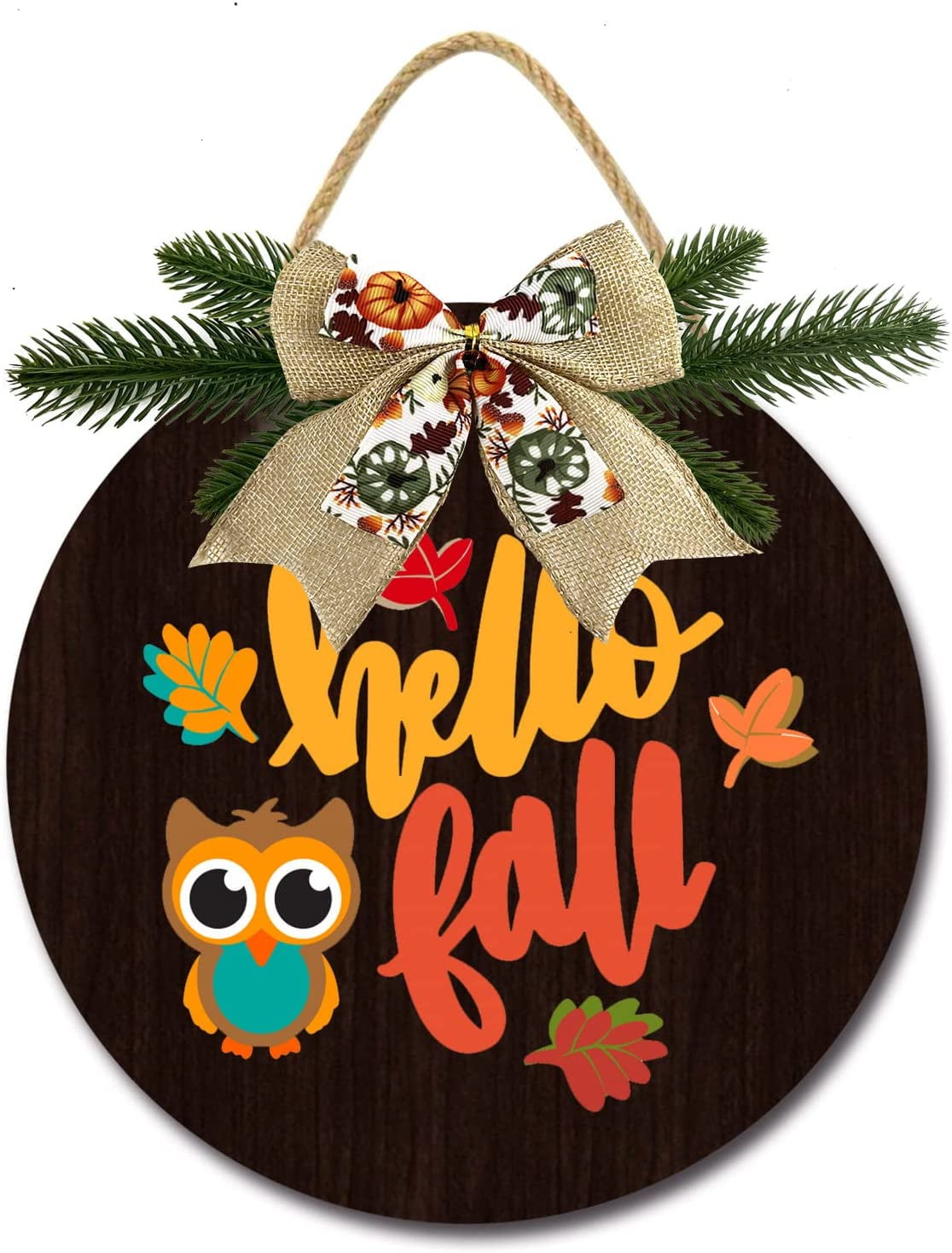 Eveokoki 11" Hello Fall Cute Owl Signs Home for Front Door Farmhouse ...
